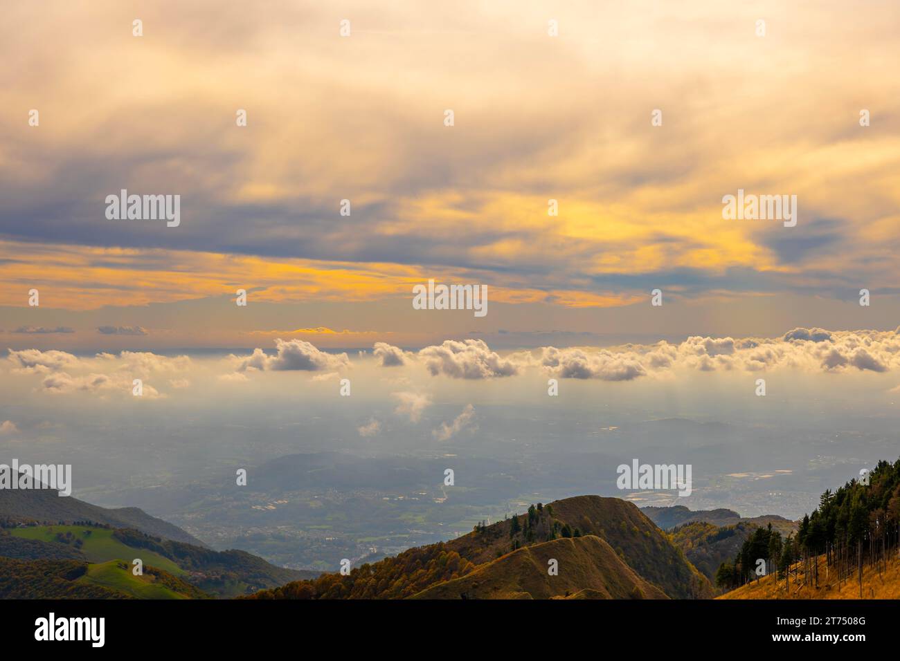 Aerial View over Beautiful Mountainscape with Floating Clouds with ...