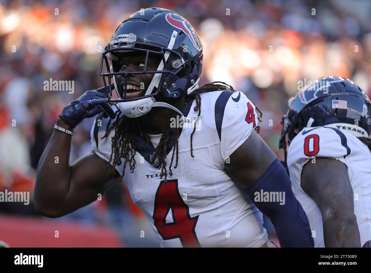 Houston Texans cornerback Tavierre Thomas (4) reacts to the crowd ...