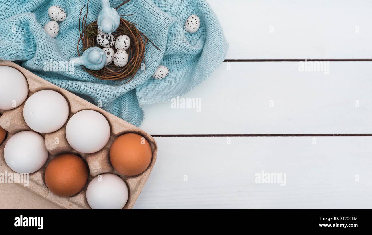 Quail eggs nest with rack Stock Photo - Alamy