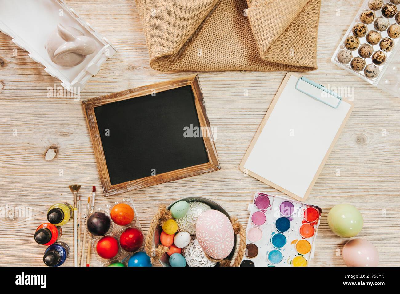 Arrangement colored eggs board Stock Photo - Alamy