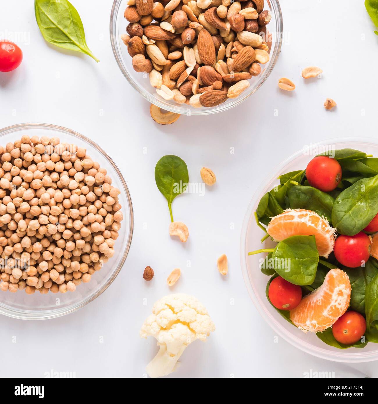 Bowls healthy ingredients white background Stock Photo - Alamy