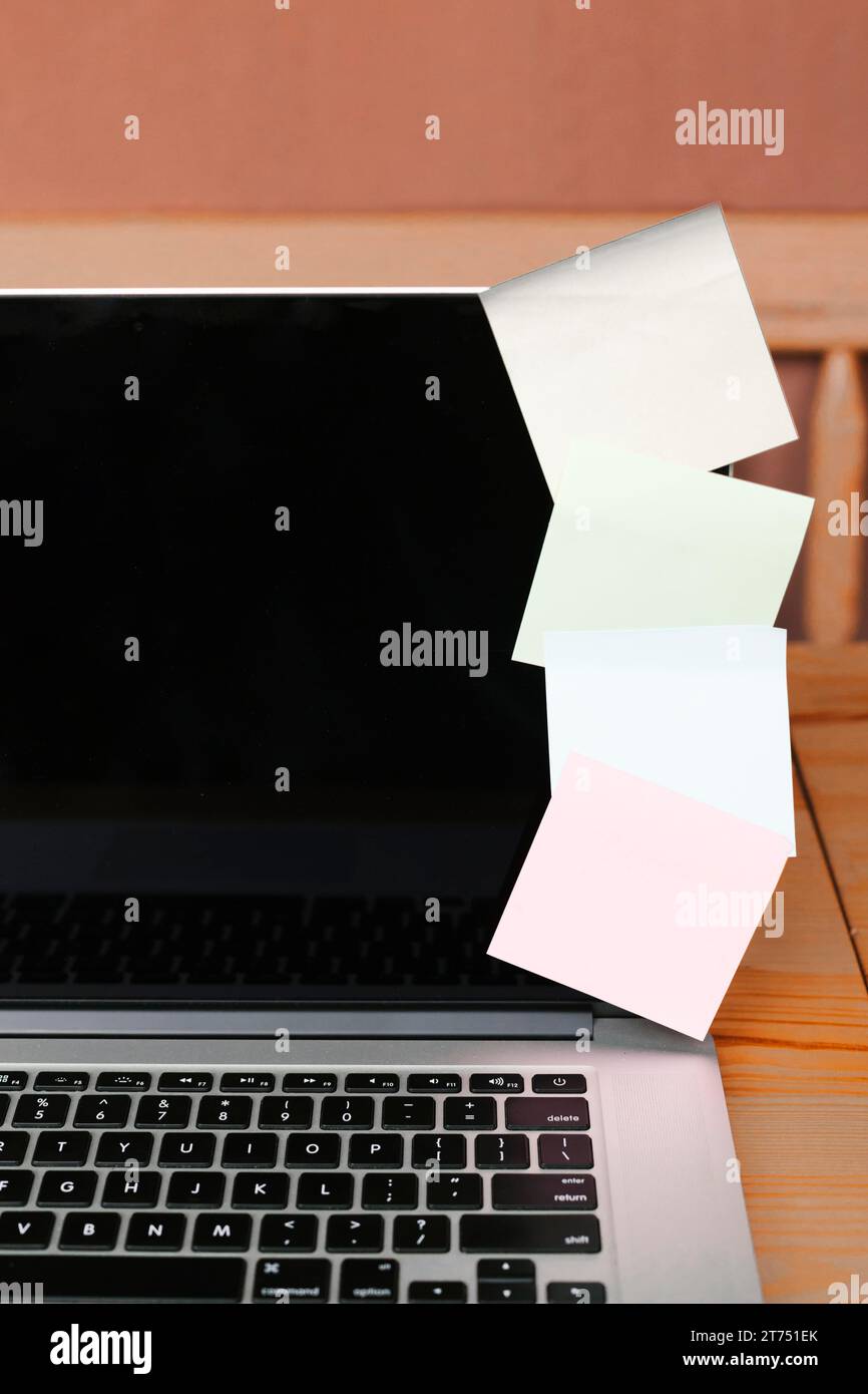 Closeup with laptop sticky notes Stock Photo - Alamy
