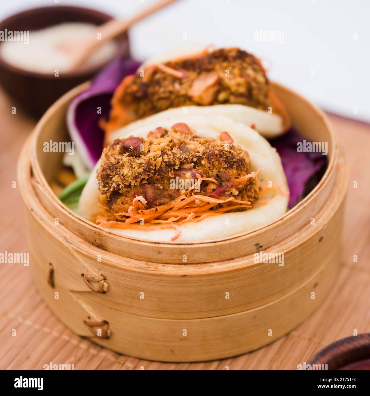 Close up traditional food gua bao bamboo steamer Stock Photo - Alamy