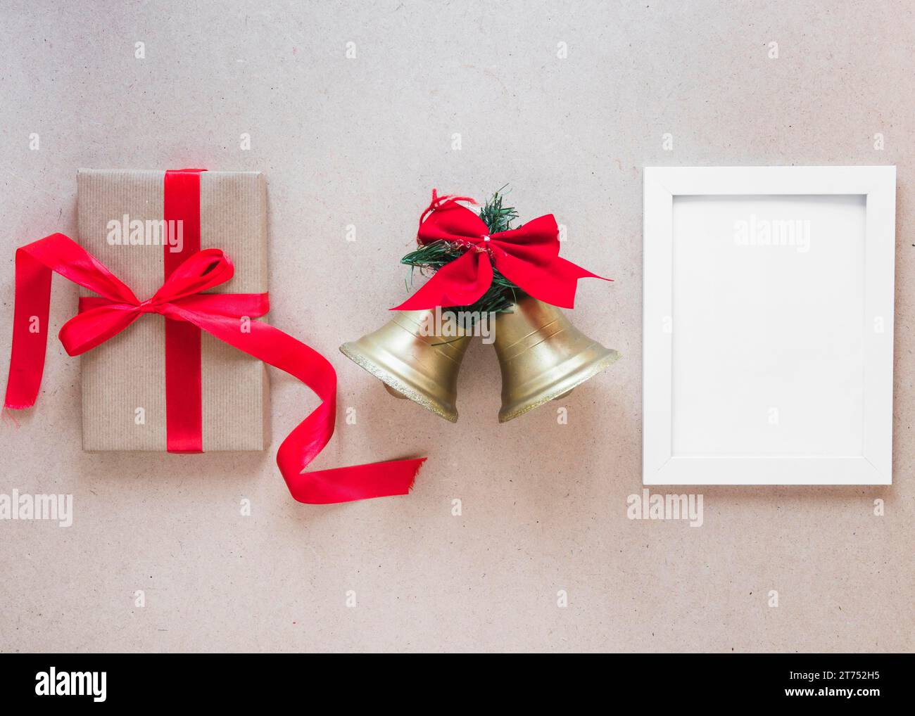 Frame christmas bells gift box Stock Photo - Alamy