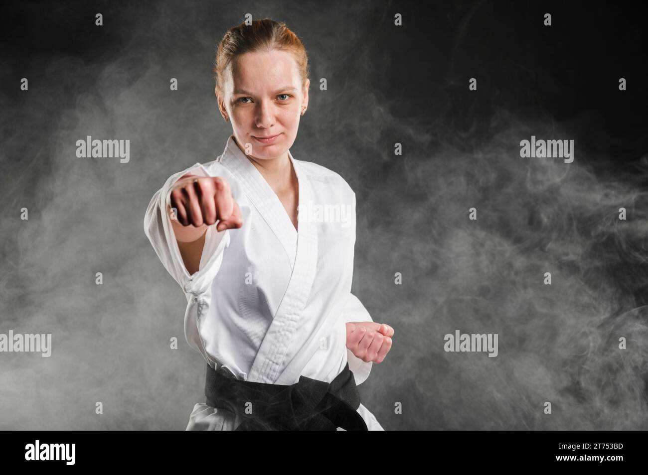 Medium shot woman fighter Stock Photo - Alamy