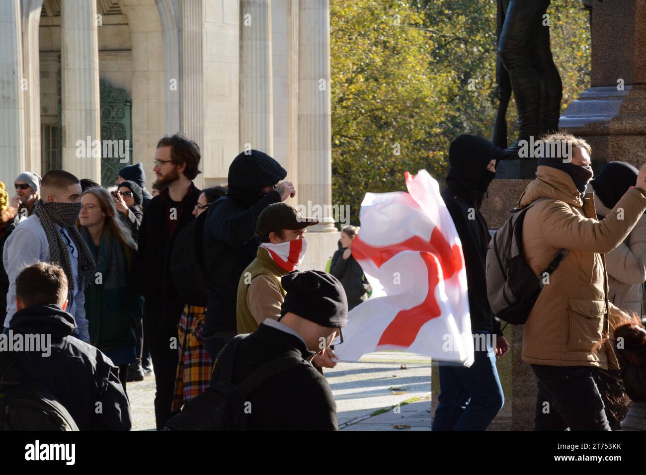Counter protesters possibly from the far right, demonstrate near the ... Counter protesters possibly from the far right, demonstrate near the ...