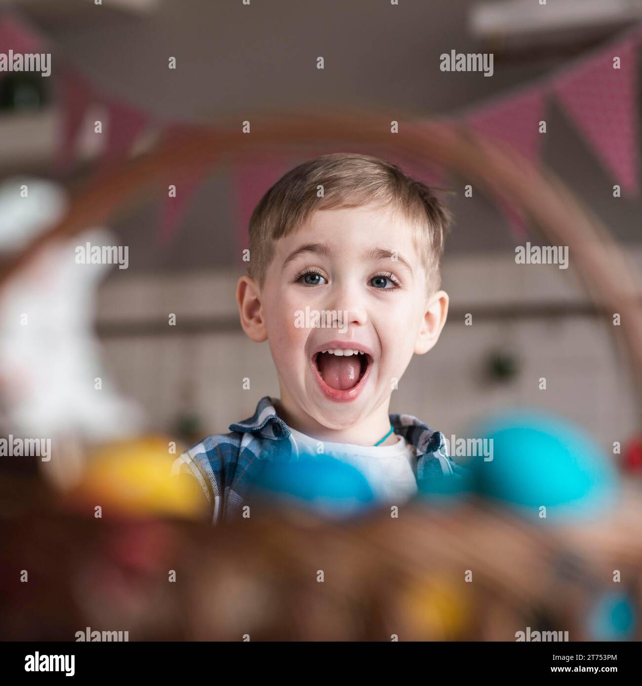Portrait adorable little boy laughing Stock Photo - Alamy