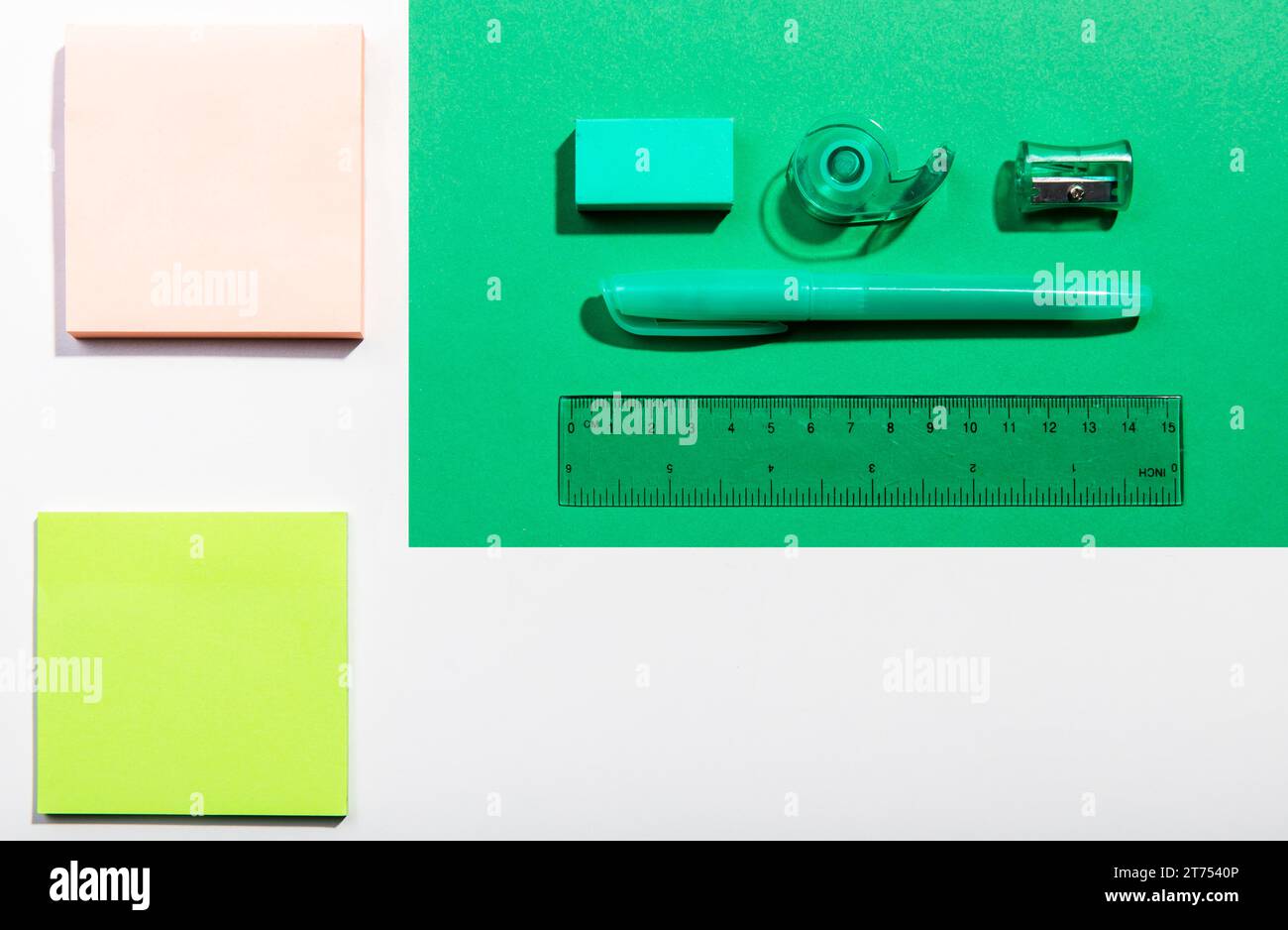 Post it note cards school tools top view Stock Photo - Alamy