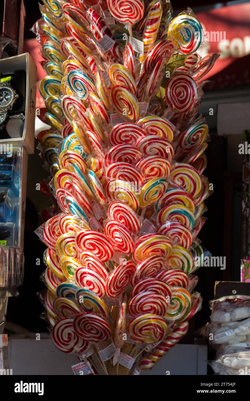 Delicious colorful swirl candy and sweets for kids Stock Photo - Alamy