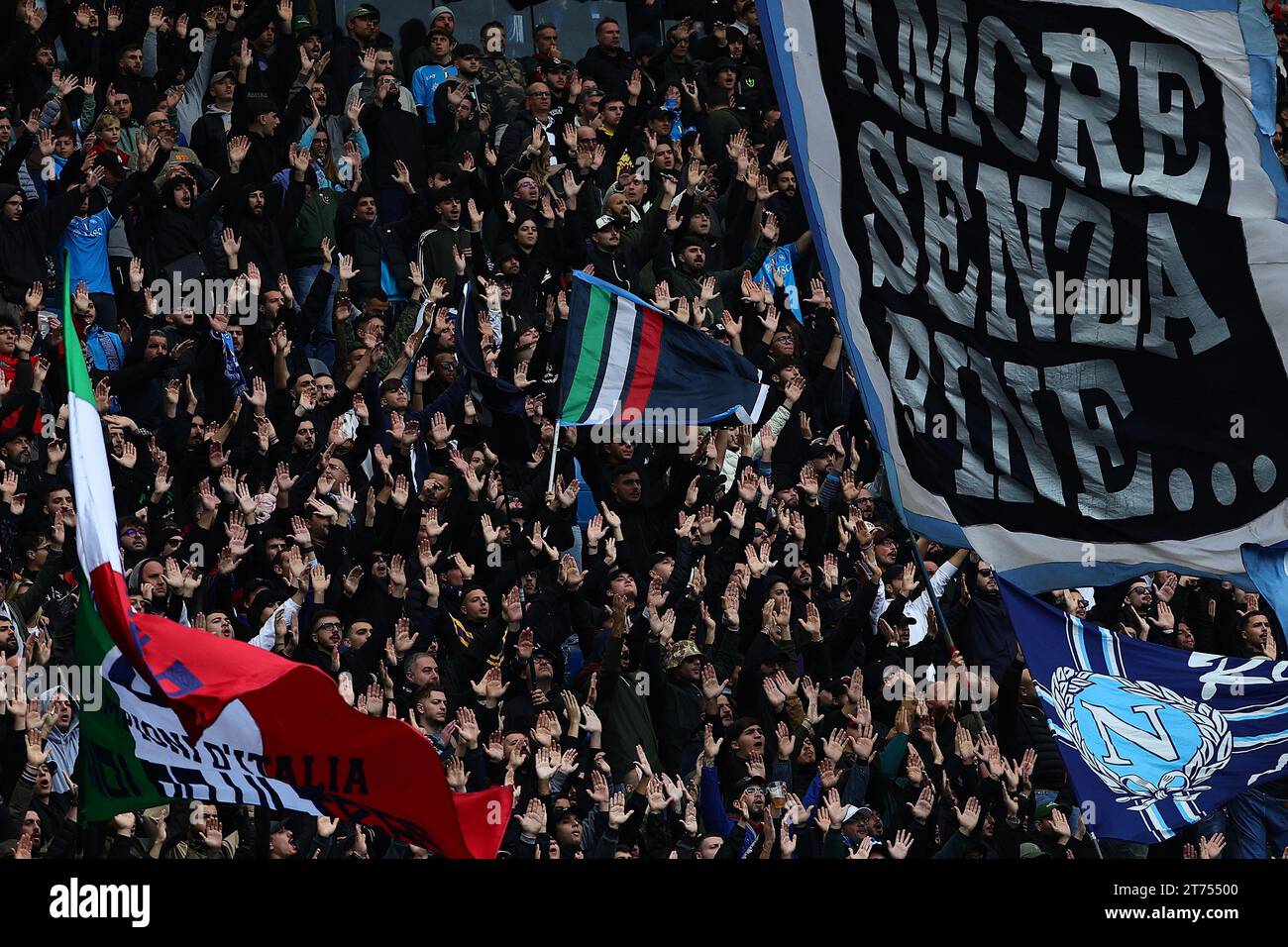 Napoli supporters cheer on during the Serie A football match between ...