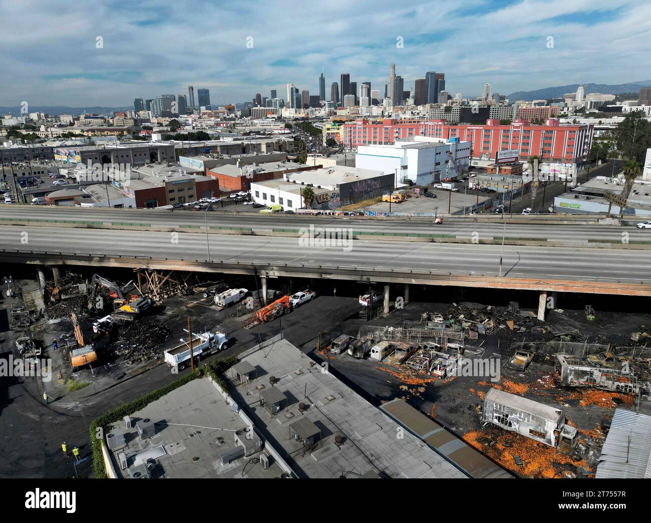 The damaged area of a fire on Lawrence Street shown in a portion of the ...