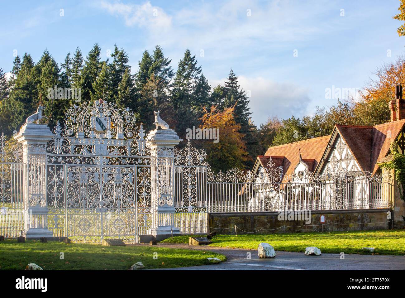 The gates and gate house at the National trust property of Chirk Castle ...