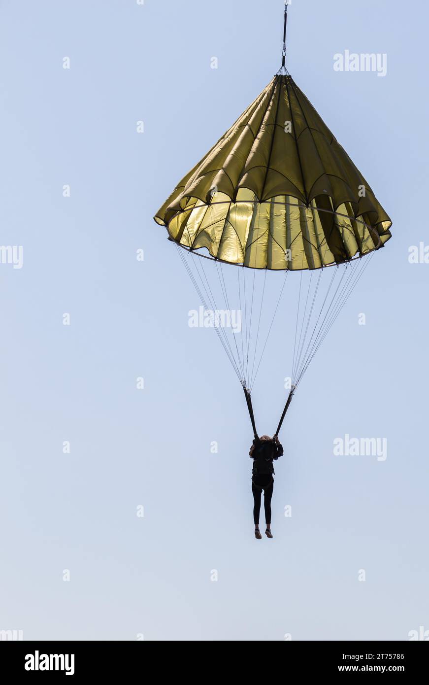 Parachuting sport concept. Skydiver descending with a parachute Stock ...