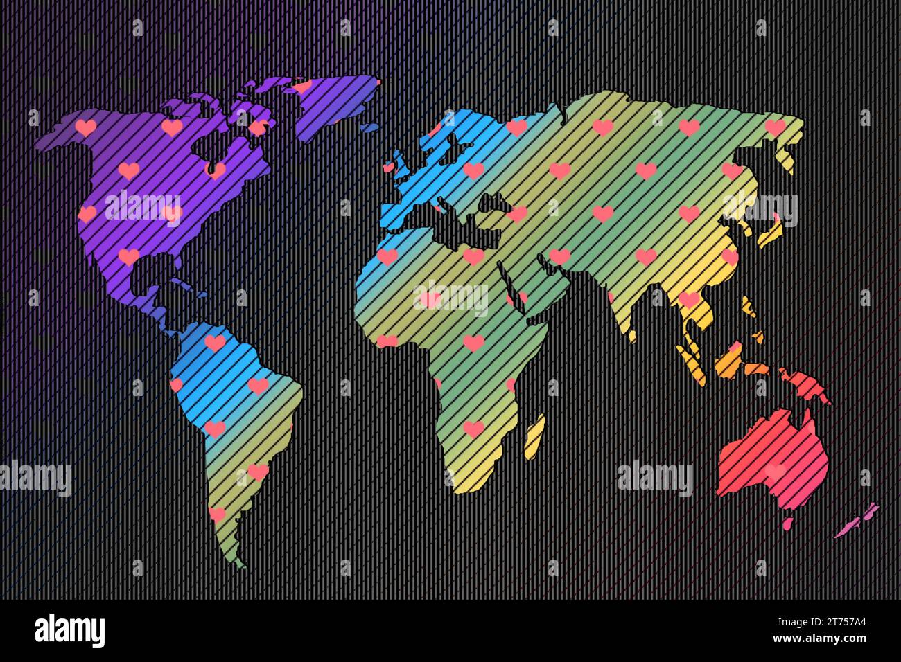 World map design with heart pattern. Earth with continents. Map of ...