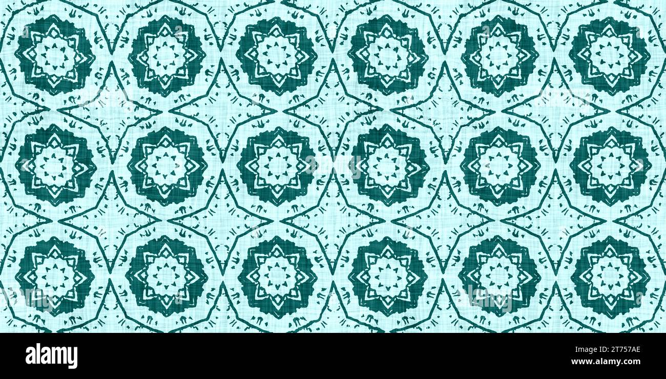 Teal green white vibrant watercolor batik azulejos tile border banner ...