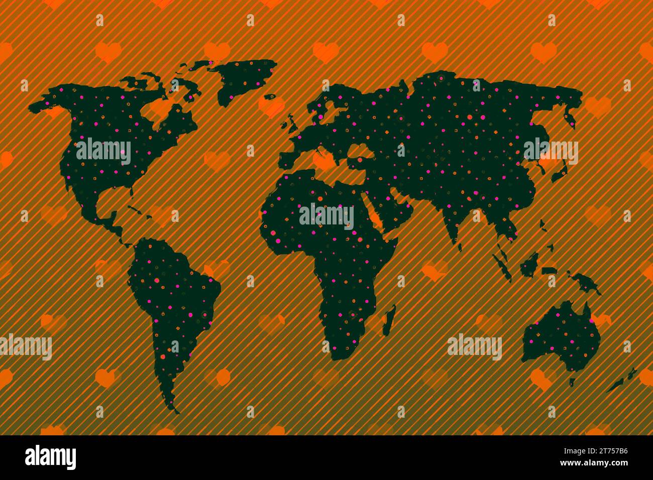 World map design with heart pattern. Earth with continents. Map of ...