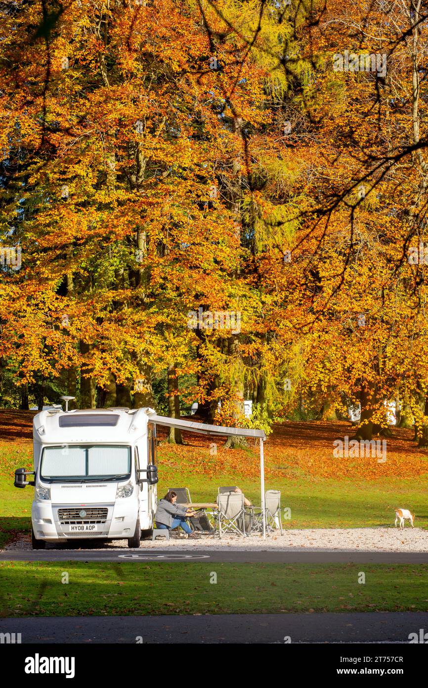 Camping in a campervan motorhome during the Autumn sunshine at the ...