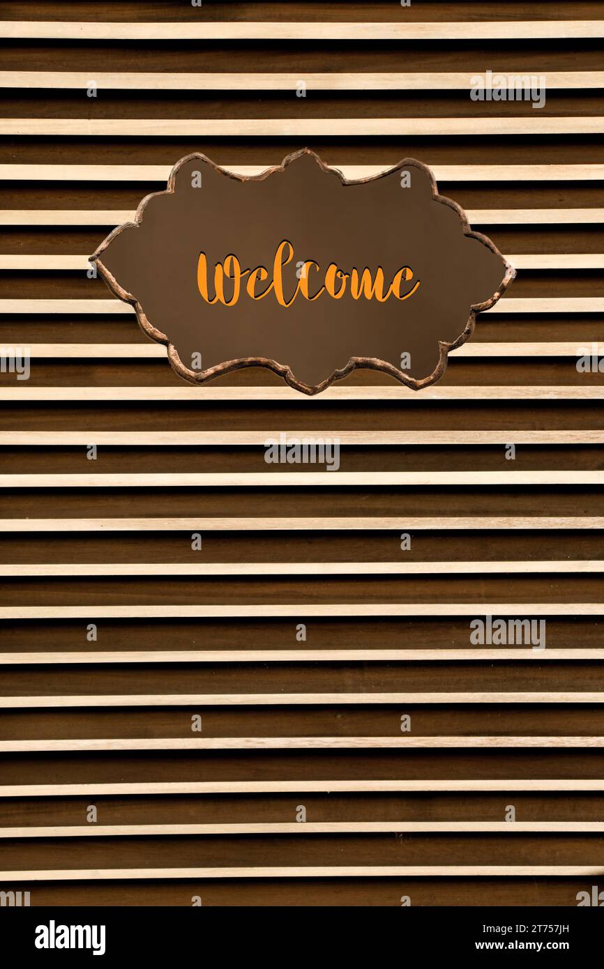 Welcome wording on sign board on background for business concept Stock ...