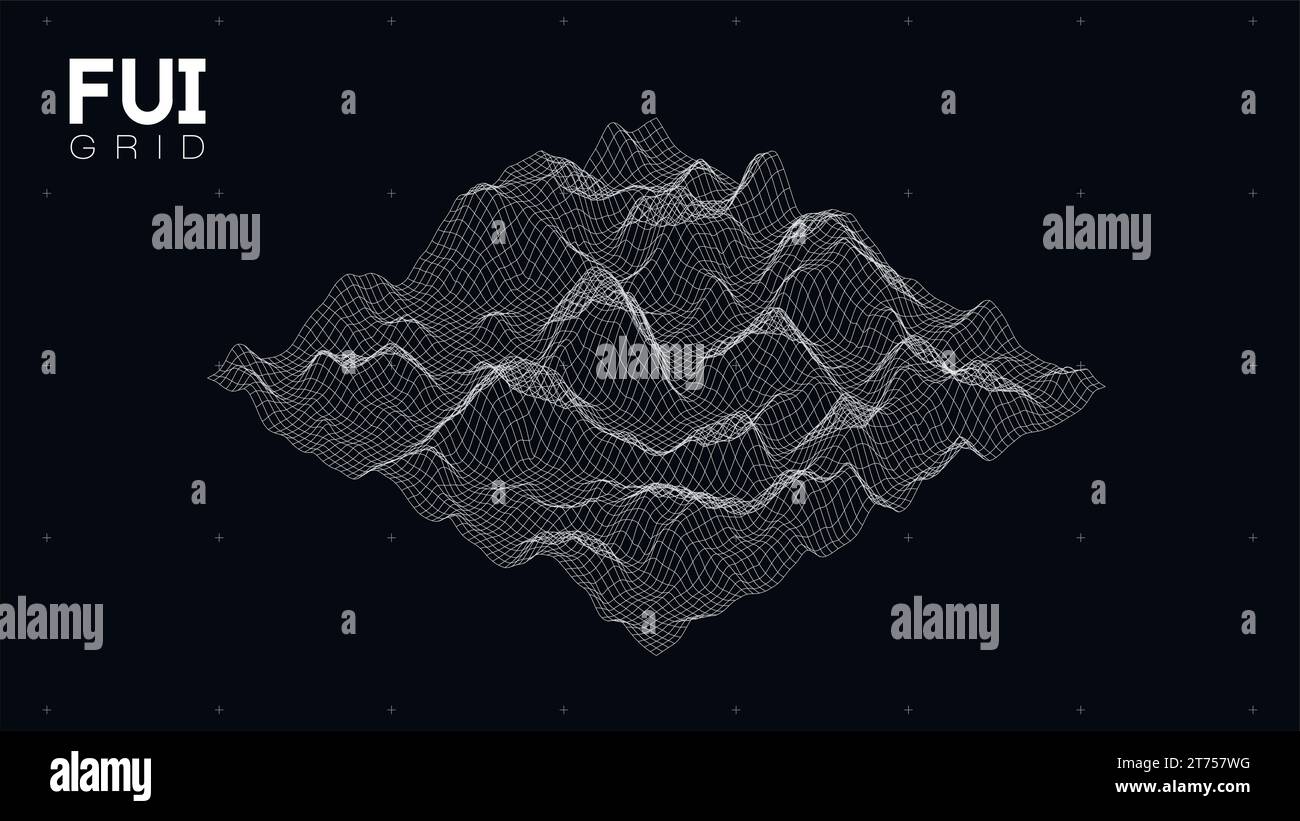 FUI GUI 3D Vector Landscape Scan Grid. Abstract futuristic background ...