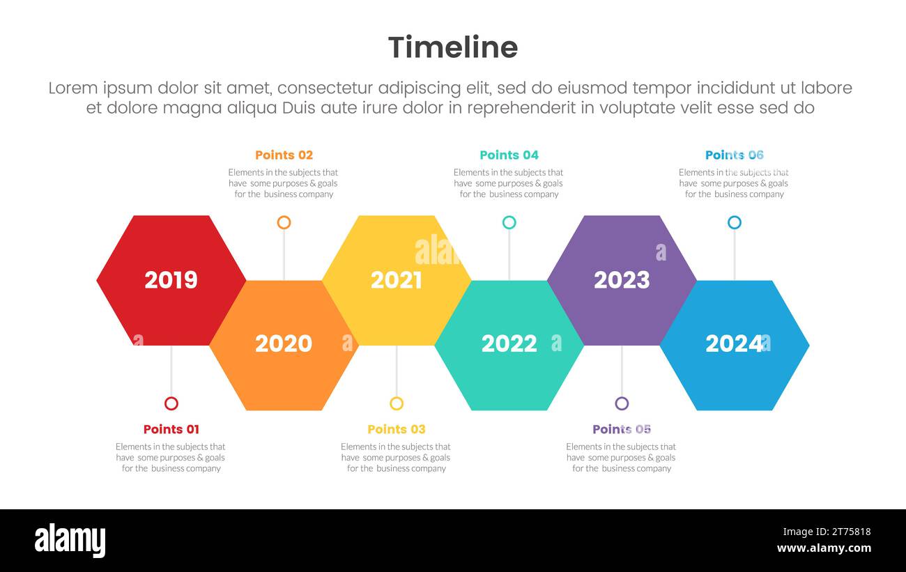 timeline set of point infographic with hexagon up and down with circle ...