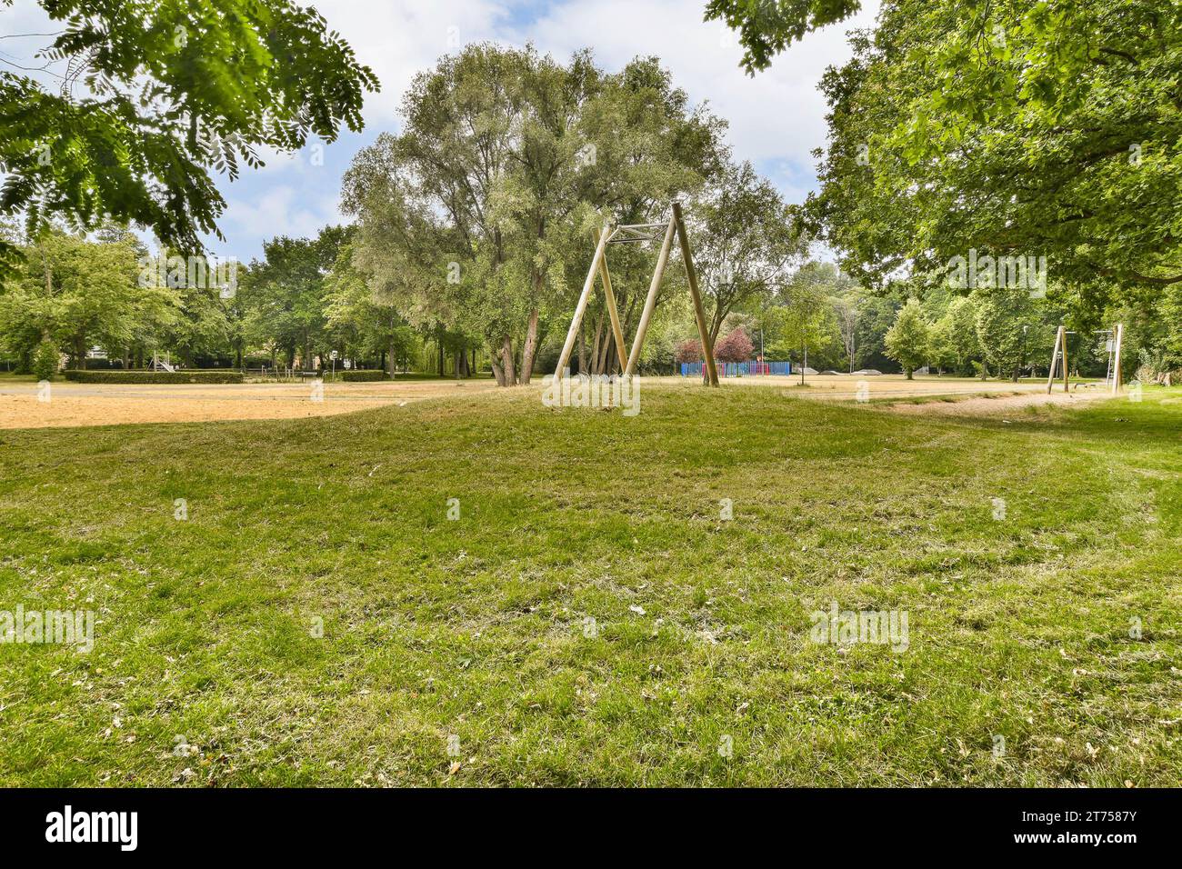 an empty park with trees and grass in the fore - image was taken from ...