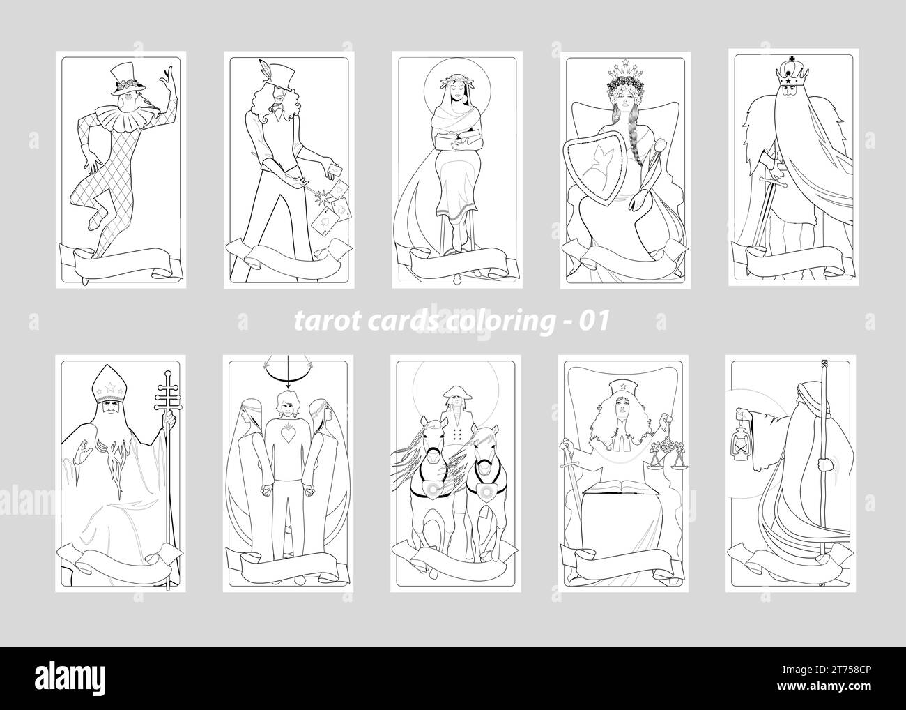 Coloring Book Pages Illustrations. Major Arcana Tarot Cards to Color ...