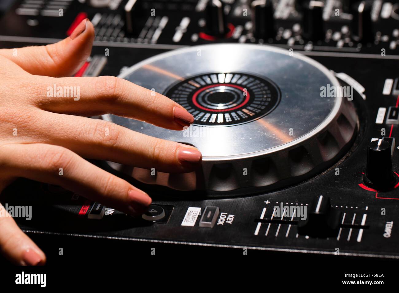 High angle dj audio control panel Stock Photo - Alamy