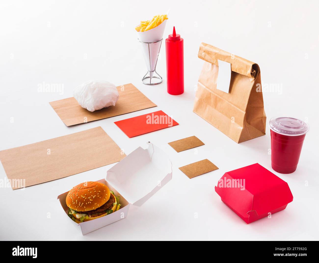 Burger disposal cup sauce bottle french fries food parcel white ...