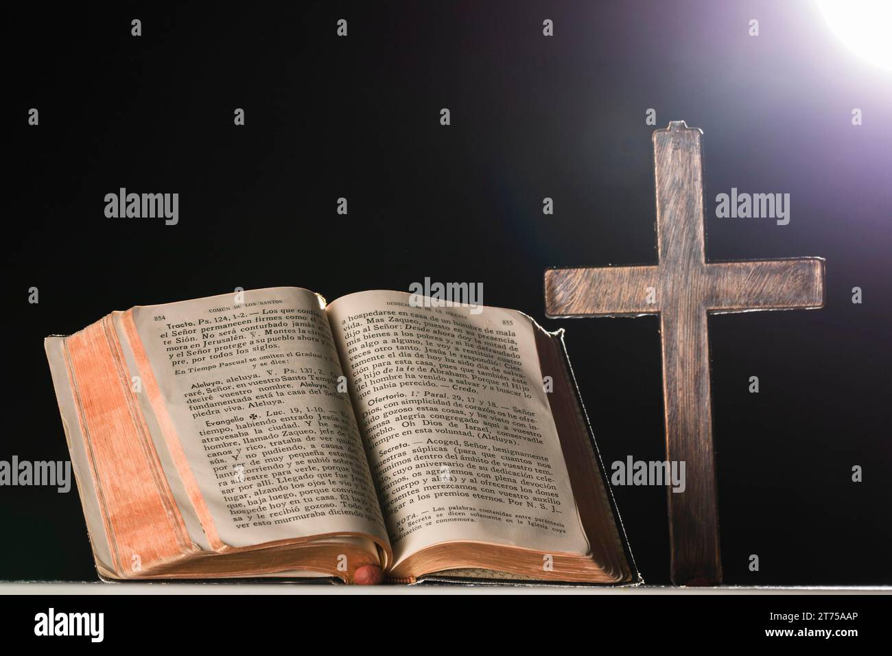 Holy book cross moon light Stock Photo - Alamy