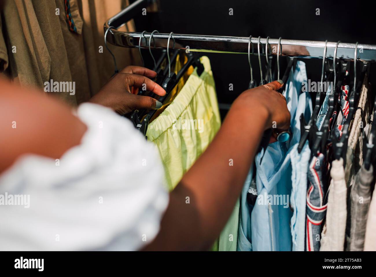 High angle woman clothing store Stock Photo - Alamy