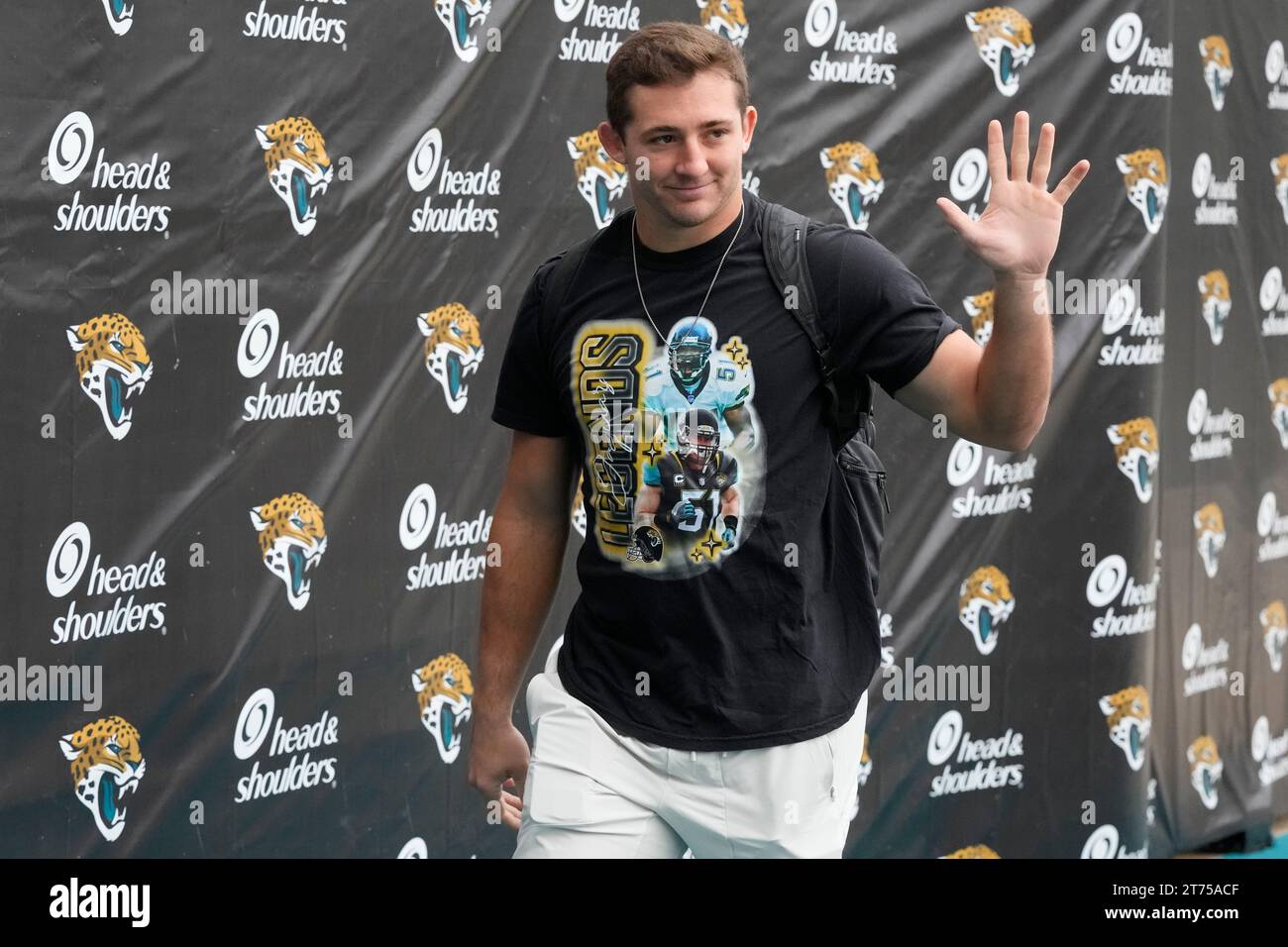 Jacksonville Jaguars linebacker Chad Muma arrives at the stadium for an ...