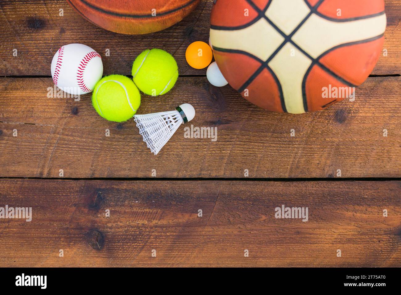 Ping pong ball baseball shuttlecock basketball tennis ball wooden plank ...