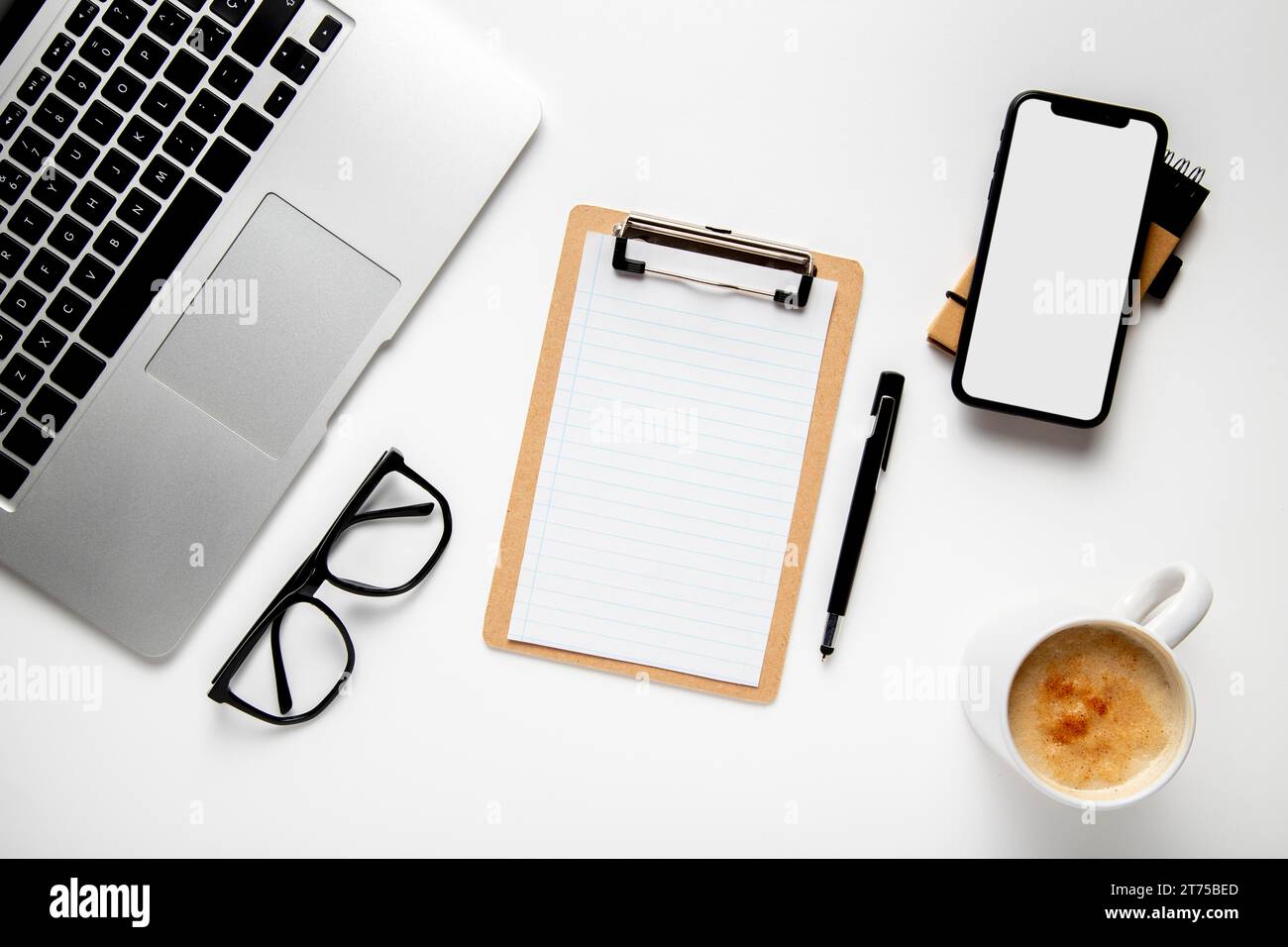 Top view phone with clipboard Stock Photo - Alamy