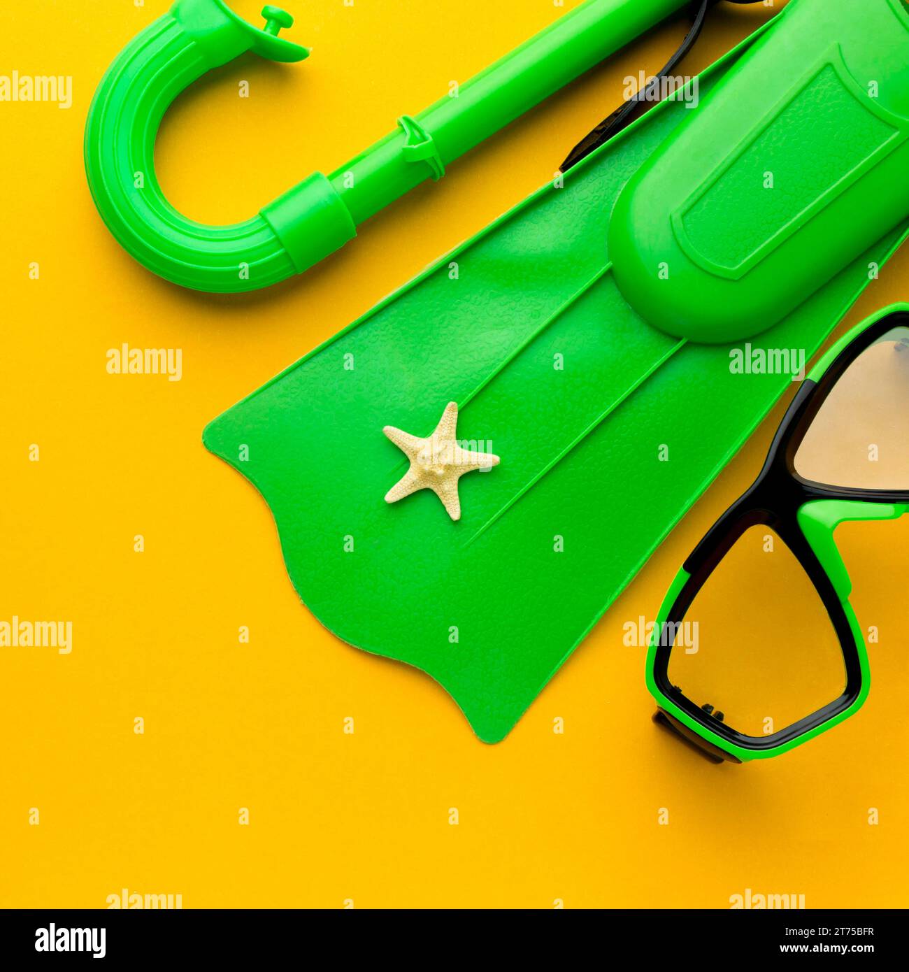 Top view scuba diving accessories Stock Photo - Alamy