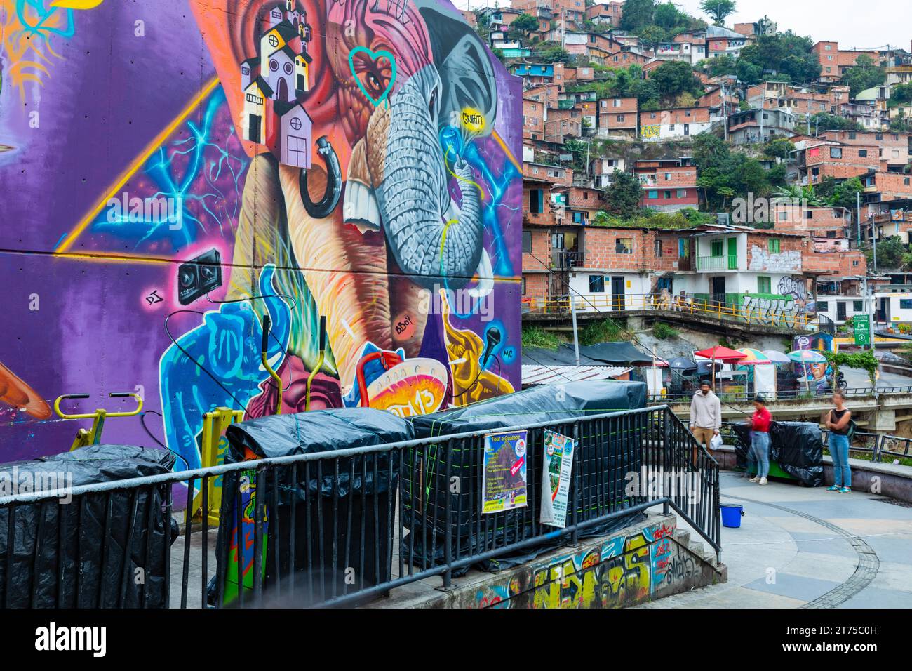 Graffiti On The Wall Houses Street Favela Comuna 13 Medellin