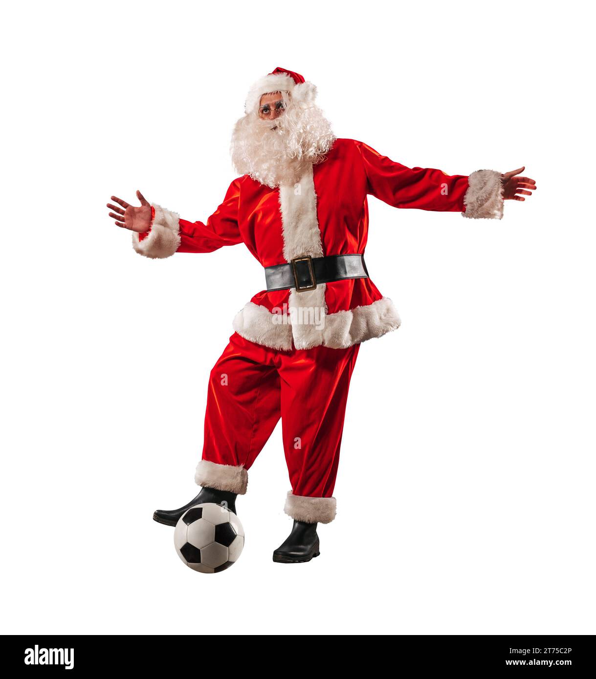 santa claus ready to play football with soccerball Stock Photo - Alamy