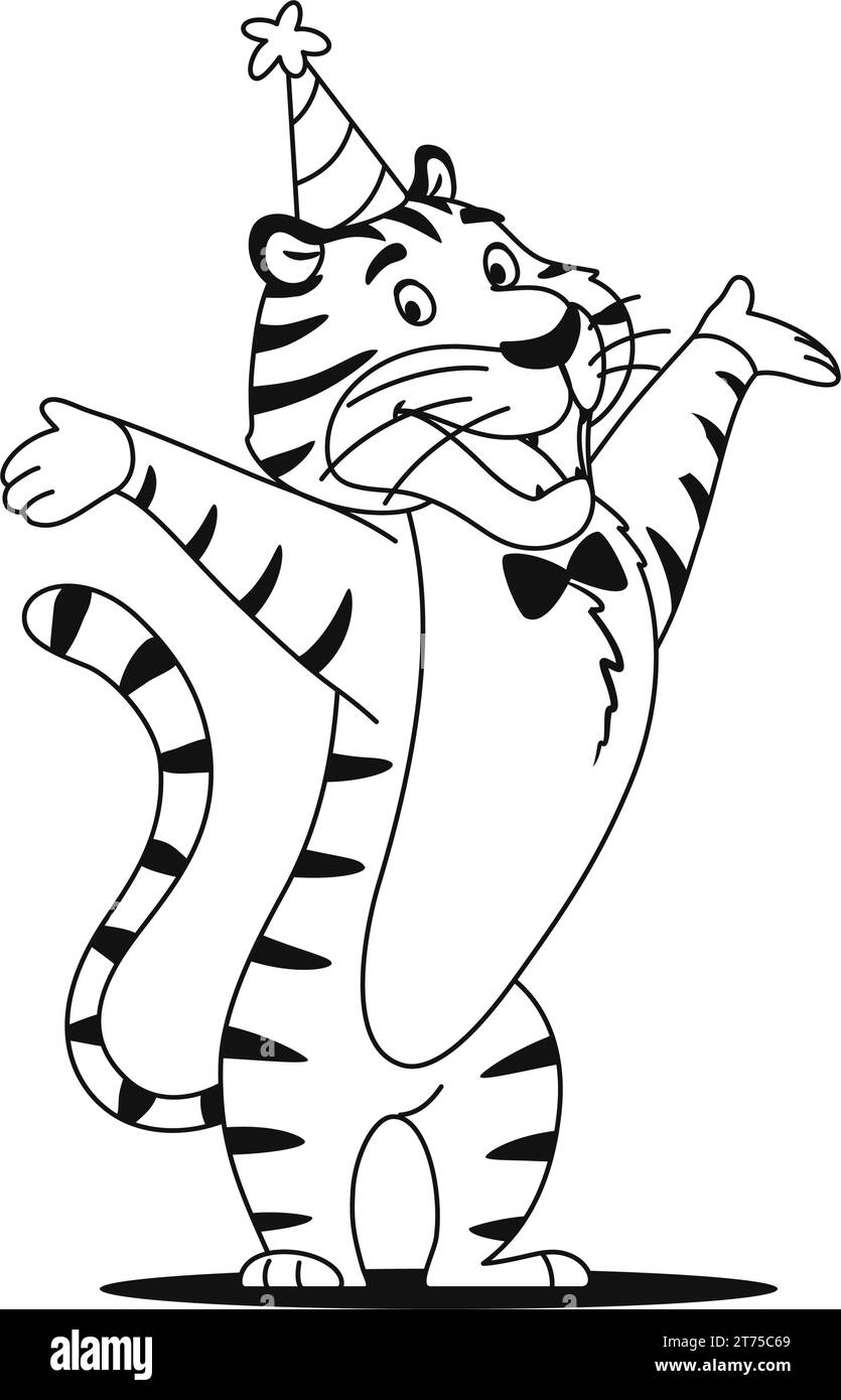Coloring page. Cartoon cheerful happy tiger Stock Vector Image & Art ...