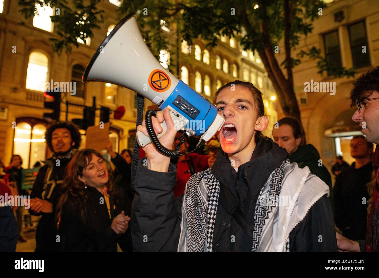 London, UK. 13 November 2023 - Protestors from Fossil Free London rally ...