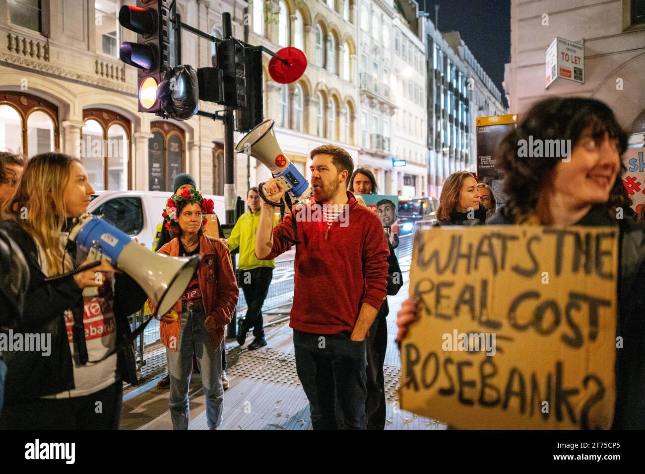 London, UK. 13 November 2023 - Protestors from Fossil Free London rally ...