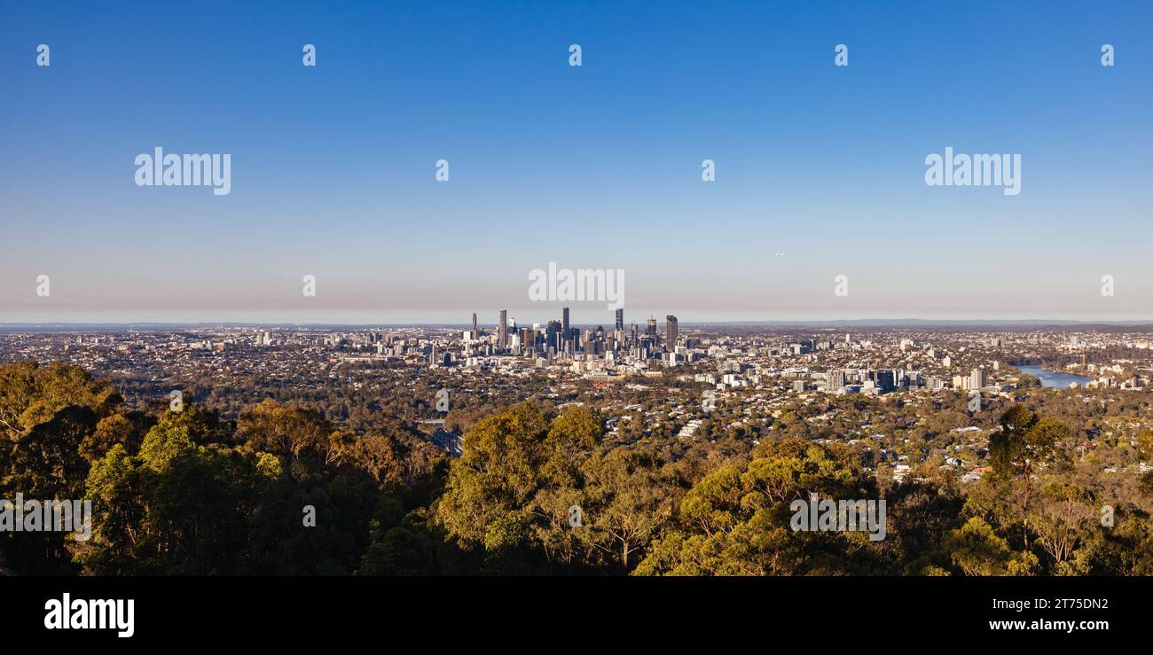 BRISBANE, AUSTRALIA - JULY 30, 2023: Brisbane skyline from Mount Coot ...