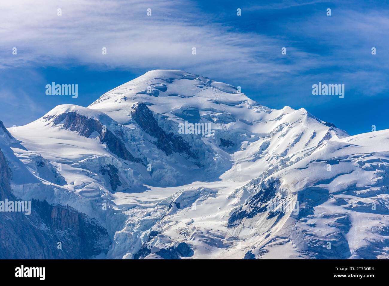 Montblanc summit with glacier and snow beautiful alpine scenic landscape of high altitude ...
