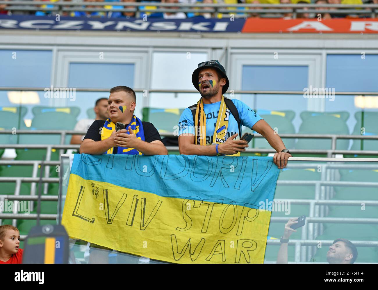 Wroclaw, Poland - September 9, 2023: Ukrainian supporters show their ...