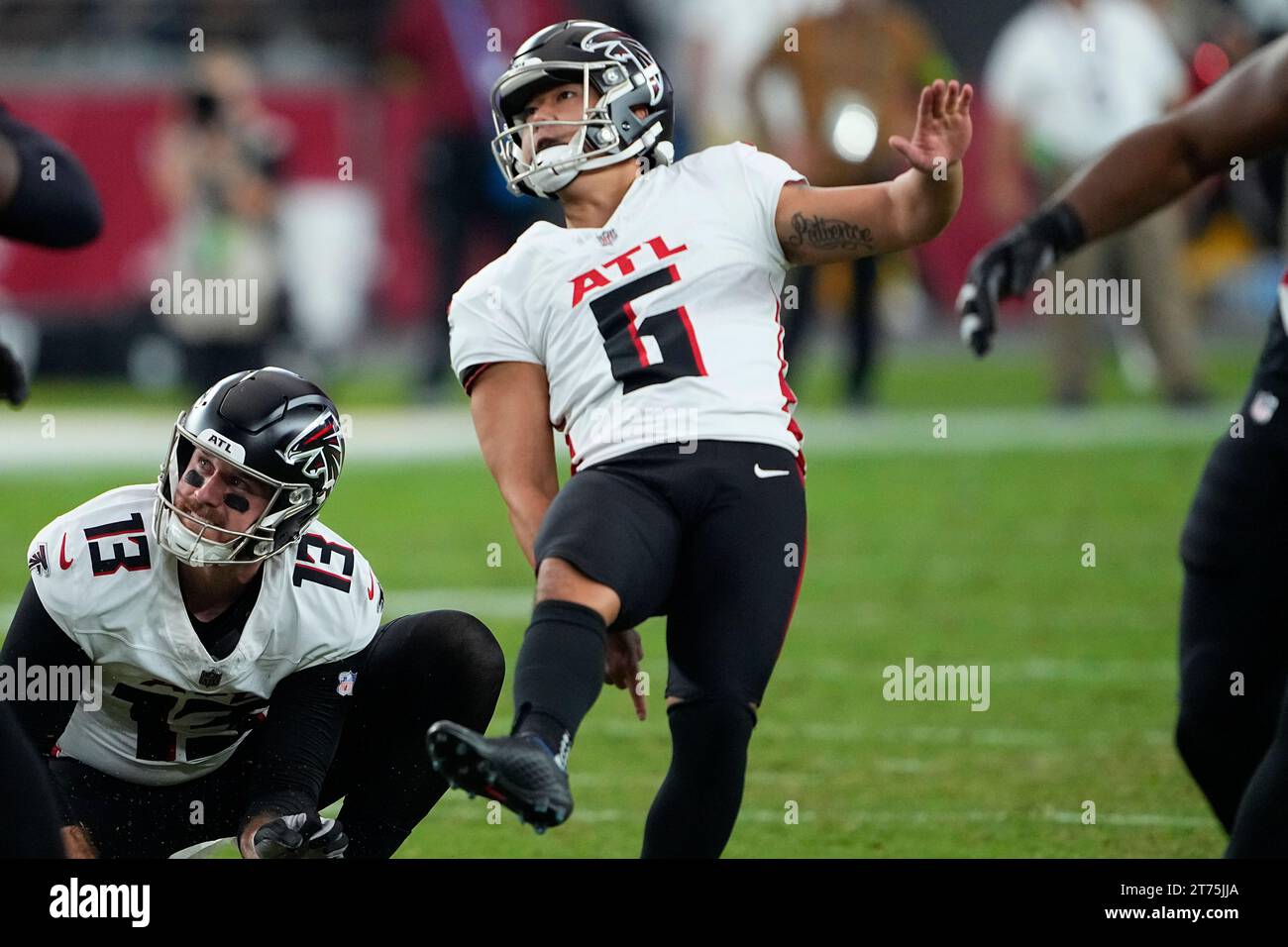 Atlanta Falcons place kicker Younghoe Koo (6) kicks against the Arizona ...