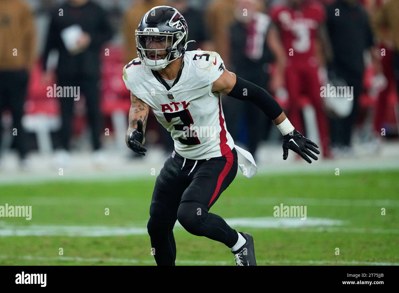 Atlanta Falcons safety Jessie Bates III (3) runs against the Arizona ...