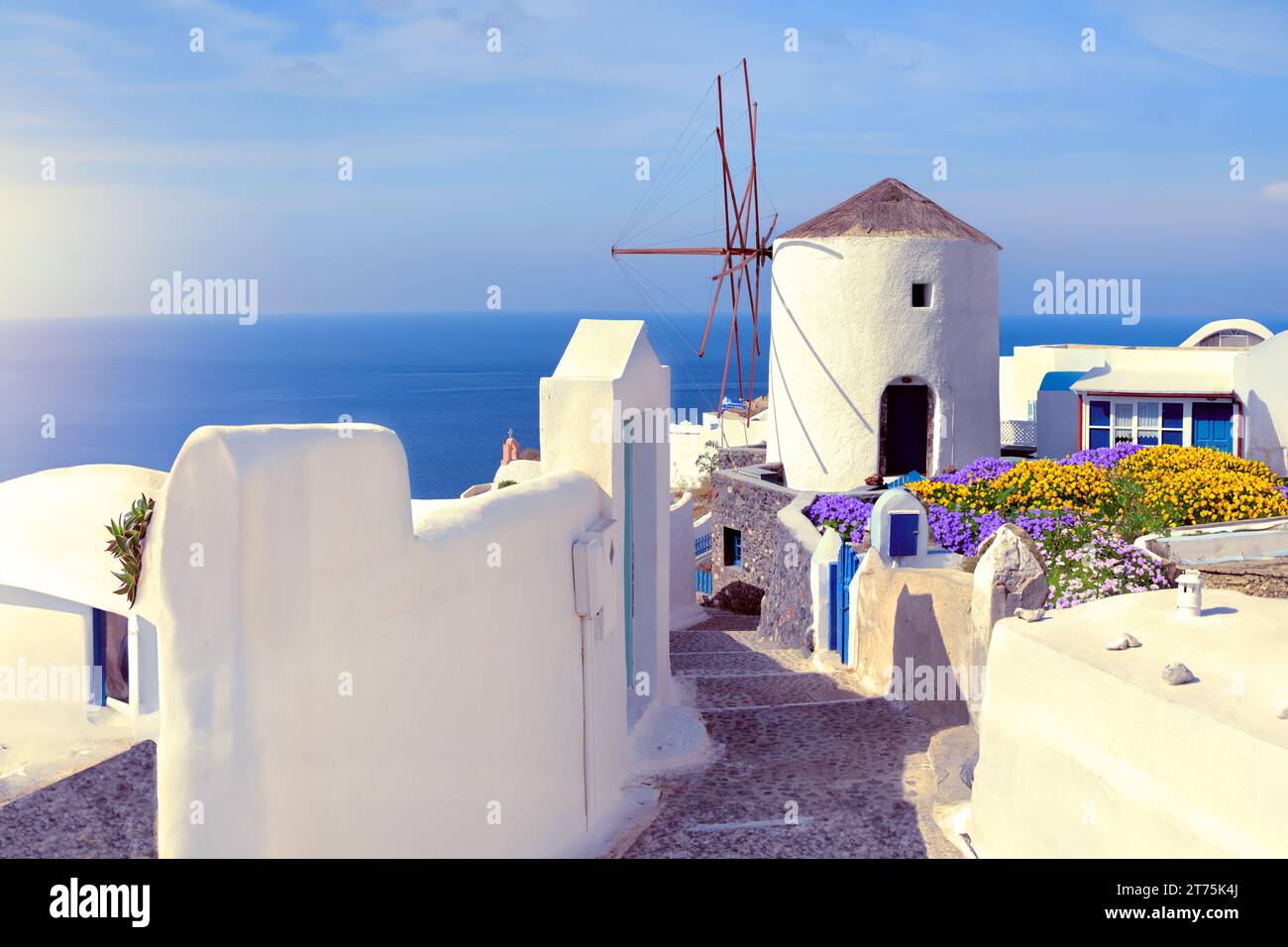 Santorini windmill cafe view hi-res stock photography and images - Alamy