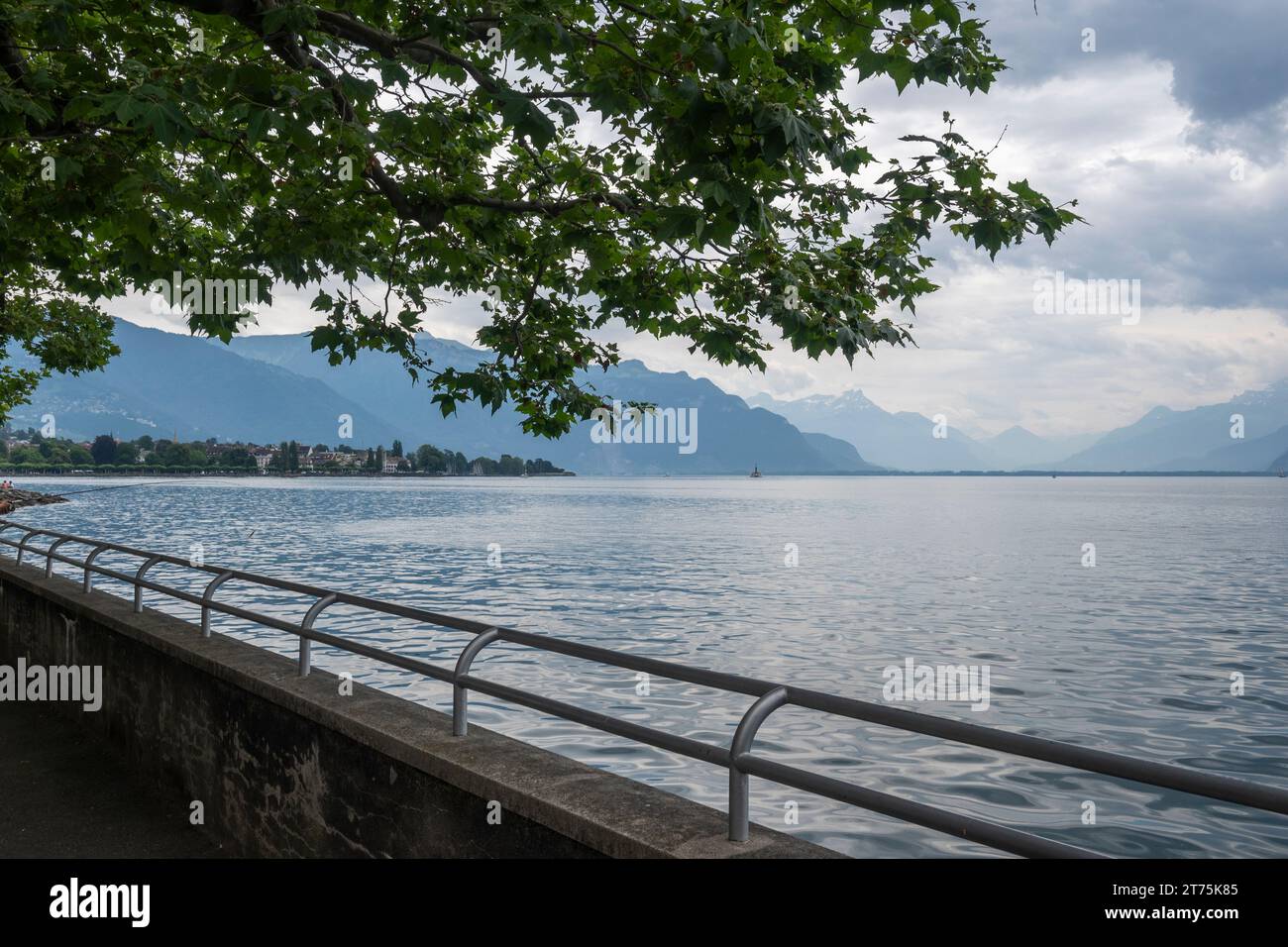 Summer Panorama from town of Vevey to Lake Geneva, Canton of Vaud ...