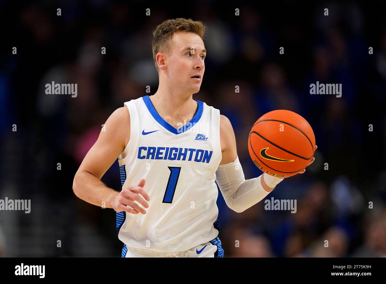 Creighton guard Steven Ashworth (1) drives up court during the first ...