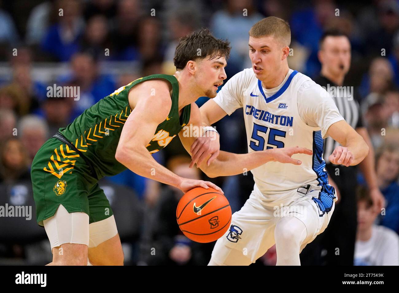 Creighton guard Baylor Scheierman (55) tries to steal the ball from ...