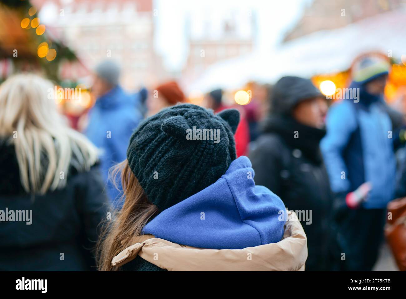Christmas markets atmosphere.People at a European Christmas market ...