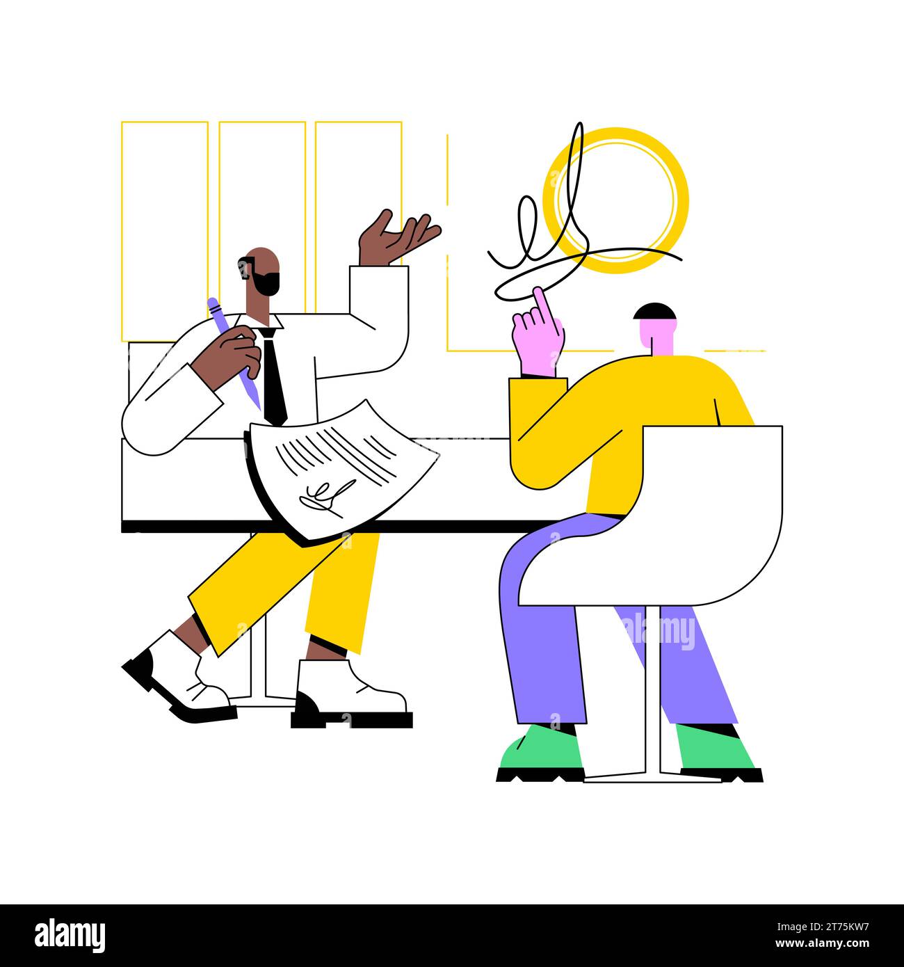 Signing contracts isolated cartoon vector illustrations. Smiling man ...